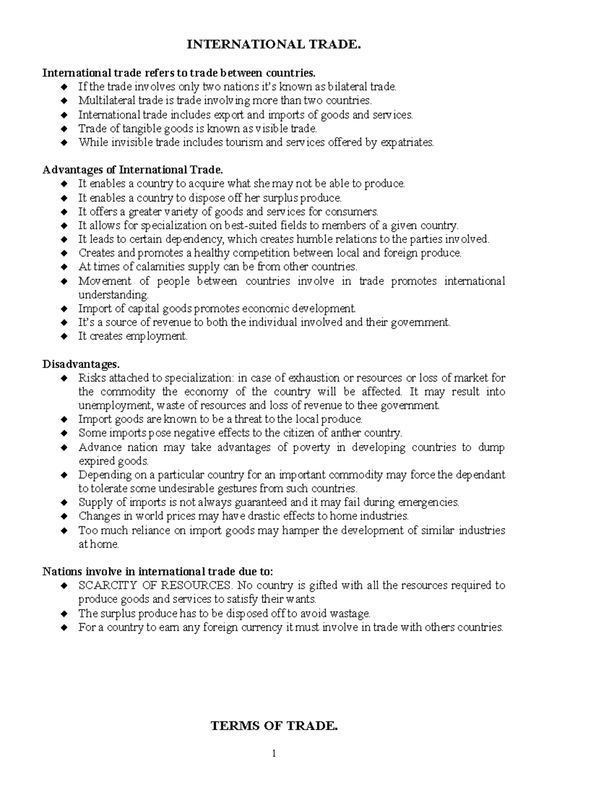 International Trade: Comprehensive Revision Notes for Course 4 - Studocu