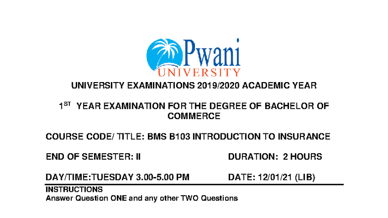 BMS B103 Final Exam: Introduction to Insurance Overview - Studocu