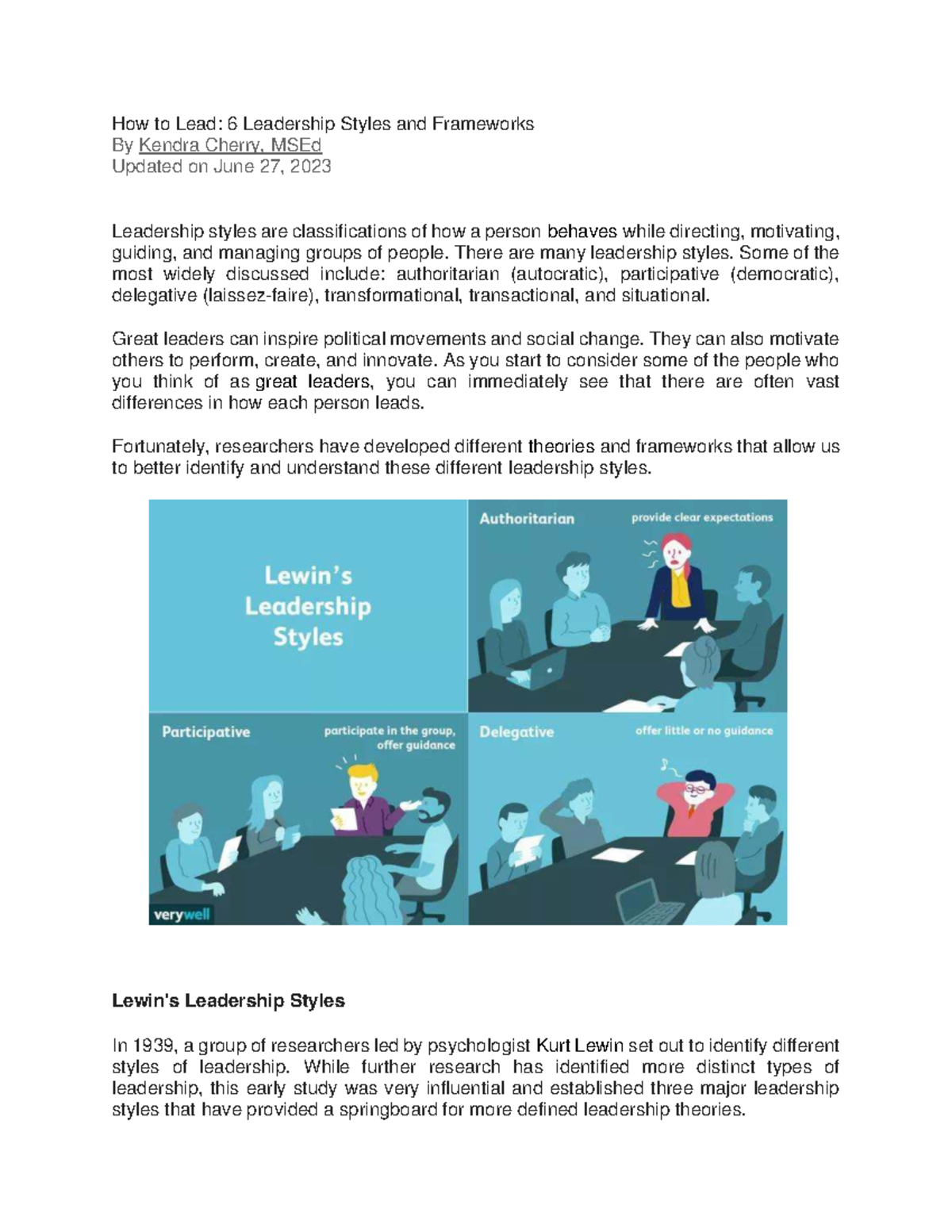 Lesson 4: Understanding Leadership Styles and Frameworks - Studocu