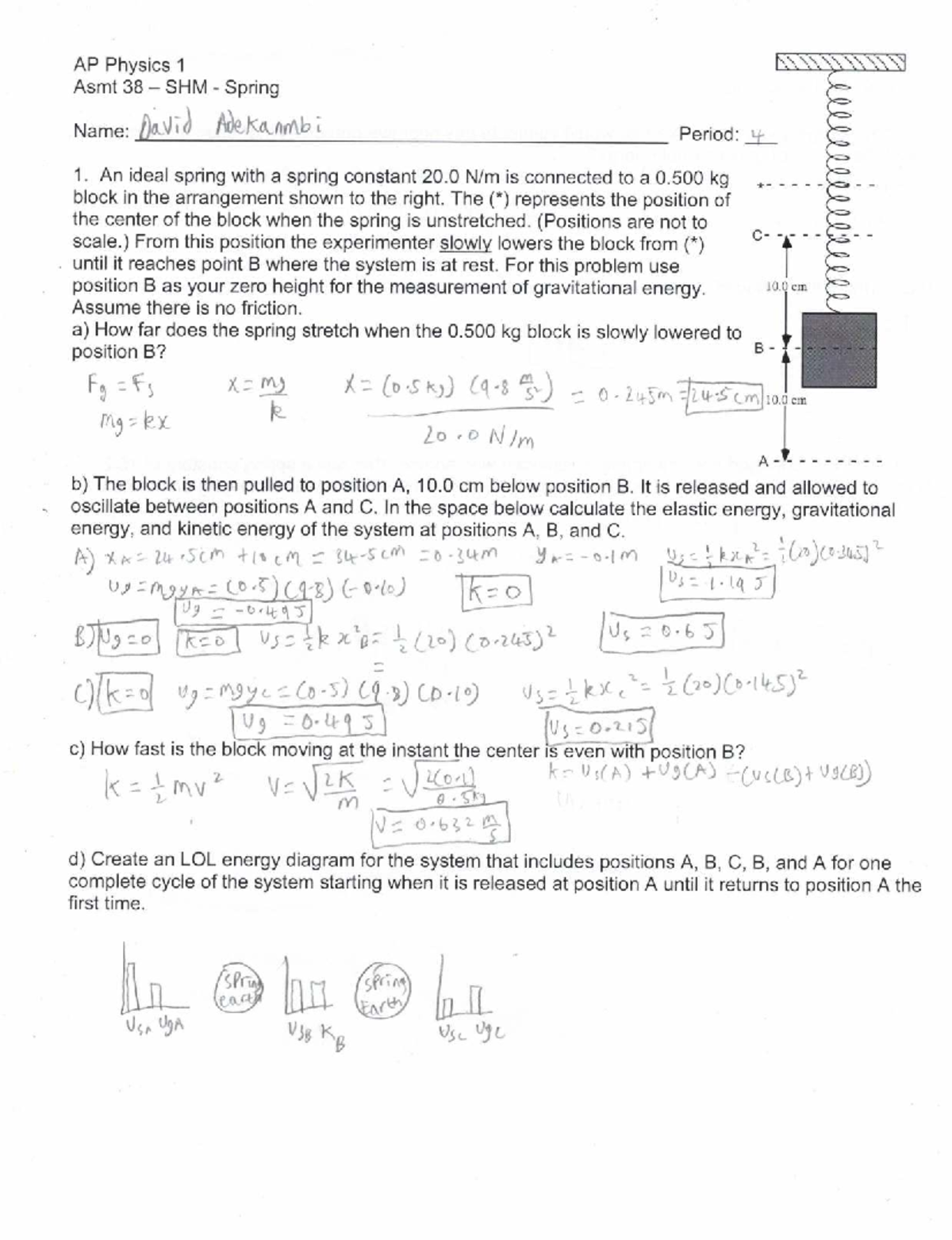 AP Physics 1 Asmt 38: SHM Analysis & Energy Calculations - Studocu