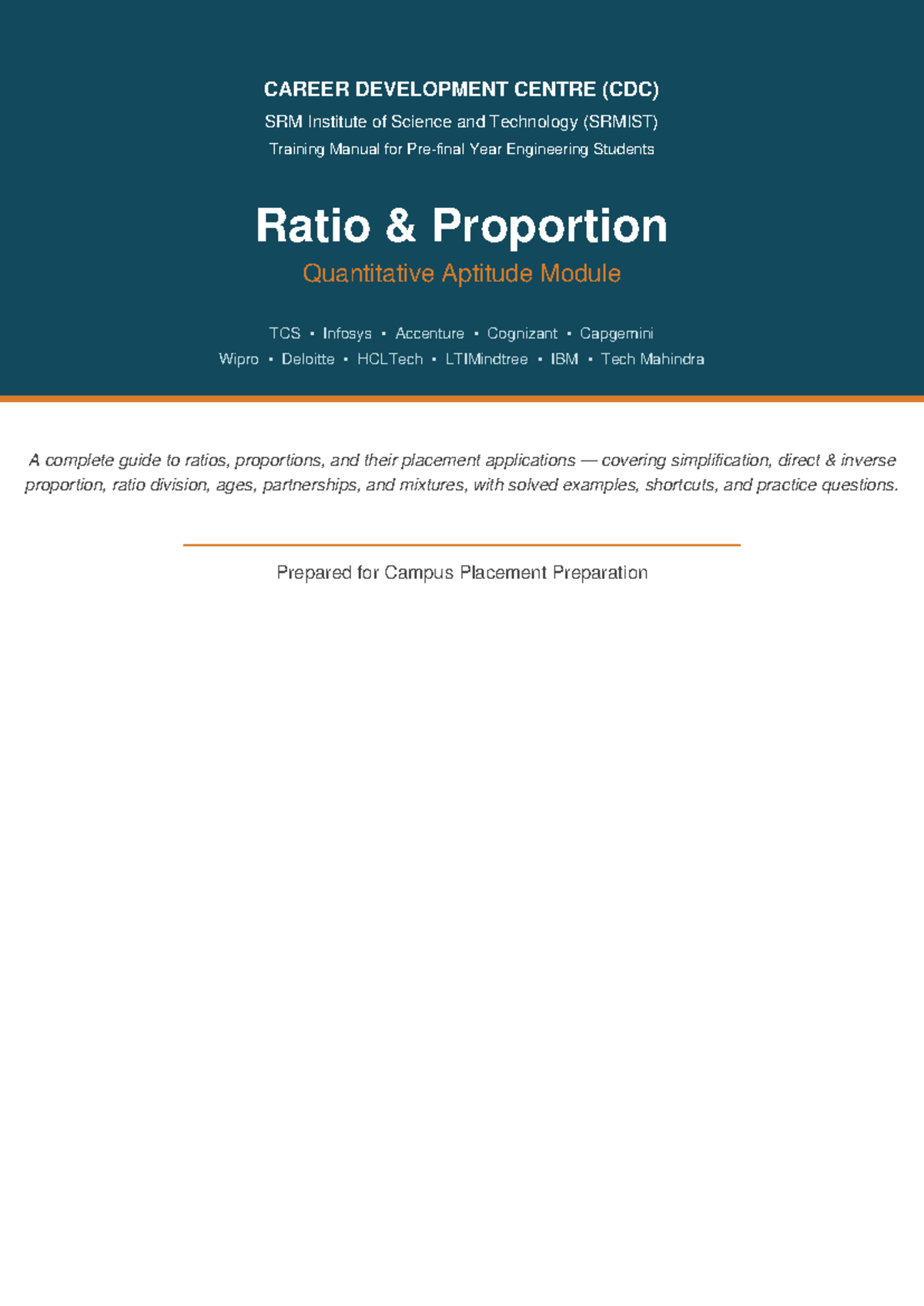 RATIO PROPORTION QUANTITATIVE APTITUDE TRAINING MANUAL FOR ENGINEERING ...
