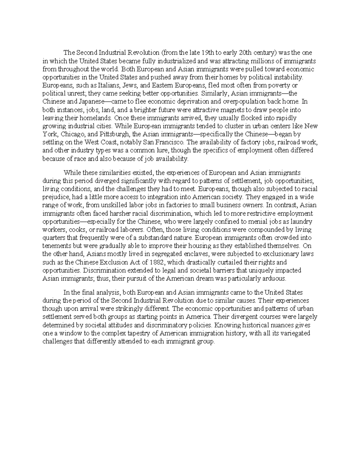 The Impact of Immigrants in the Second Industrial Revolution - Studocu