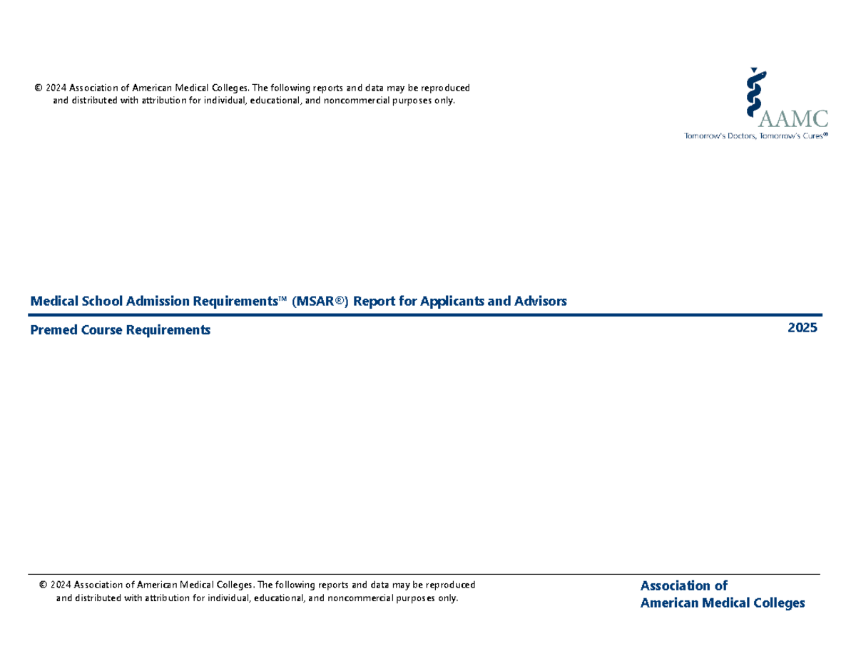 2024 AAMC Premed Course Requirements for Medical School Applicants ...