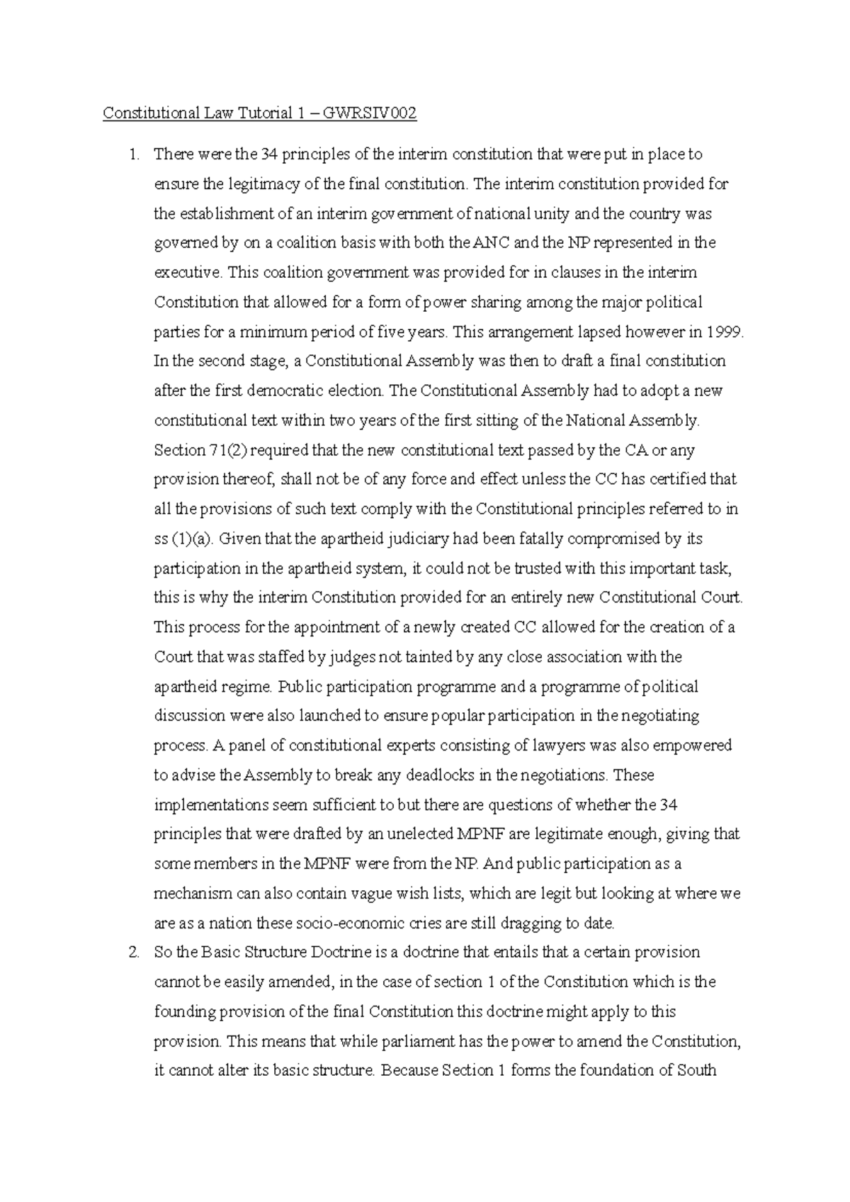 Constitutional Law Tutorial 1 – GWRSIV0 02: Key Principles & Modern ...