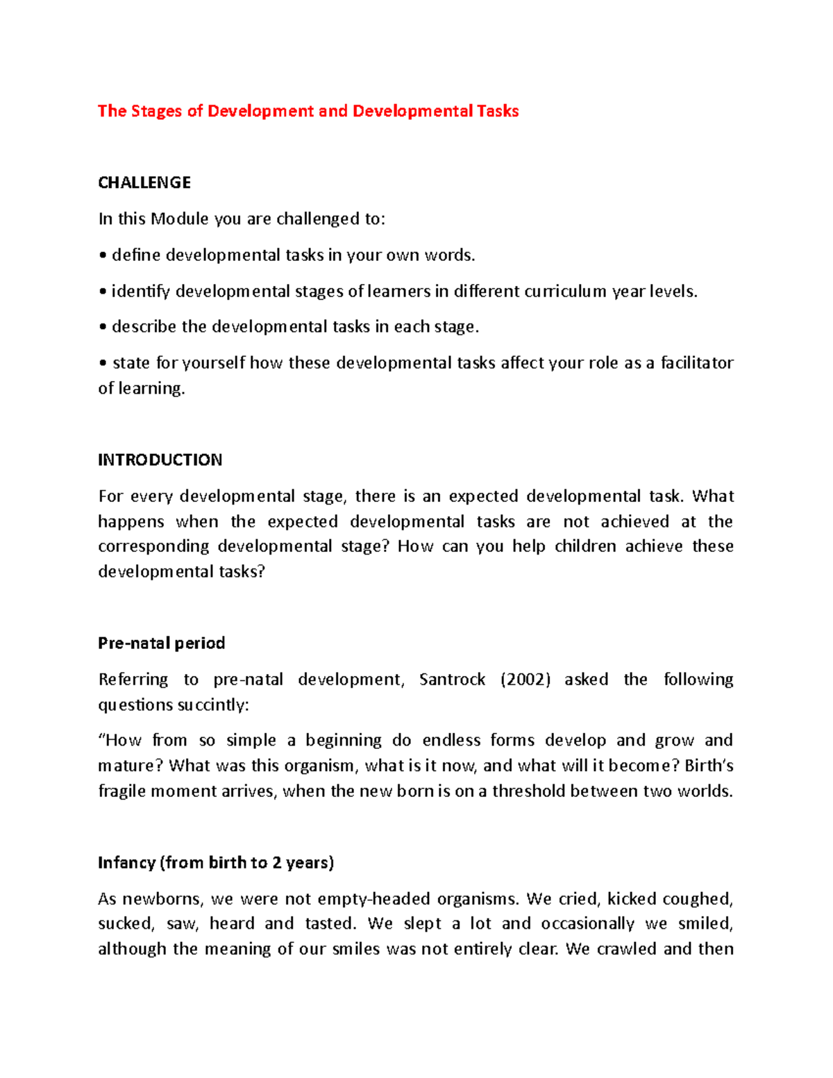 Developmental Tasks Across Life Stages: A Comprehensive Overview - Studocu