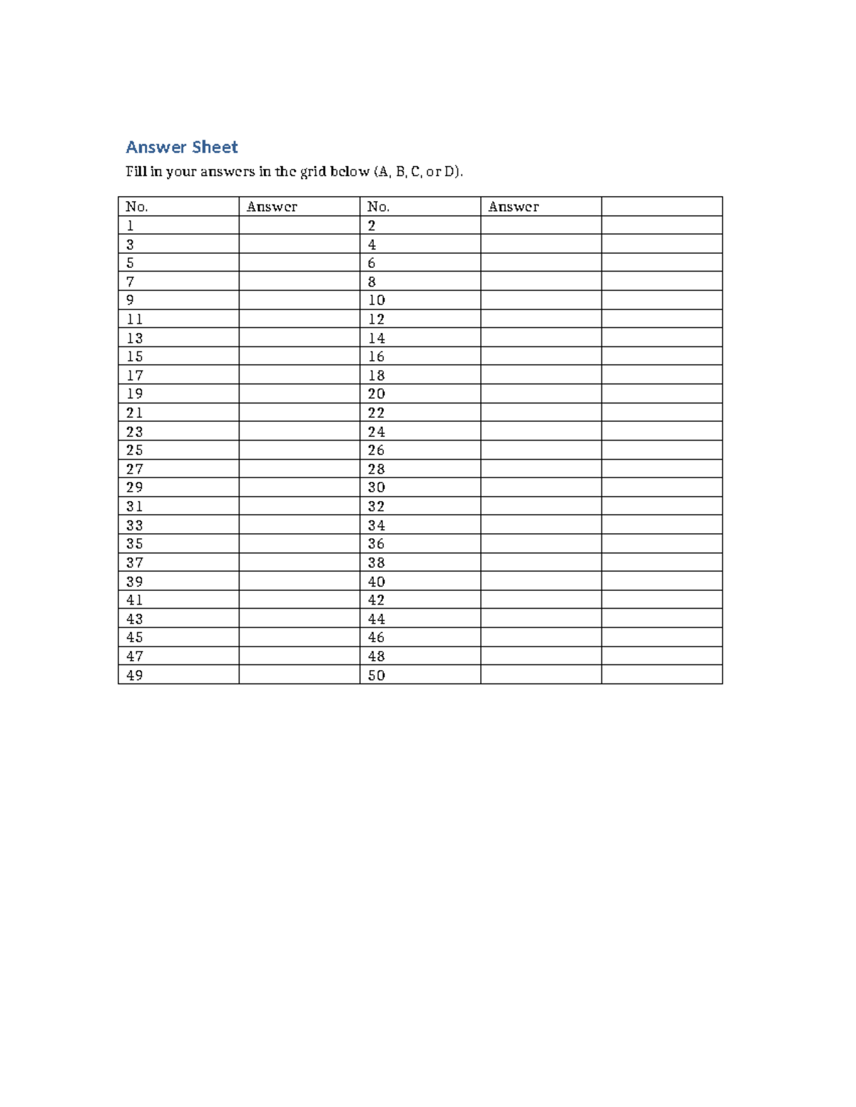 Answer Sheet Grid - English for Academic and Professional Purposes ...