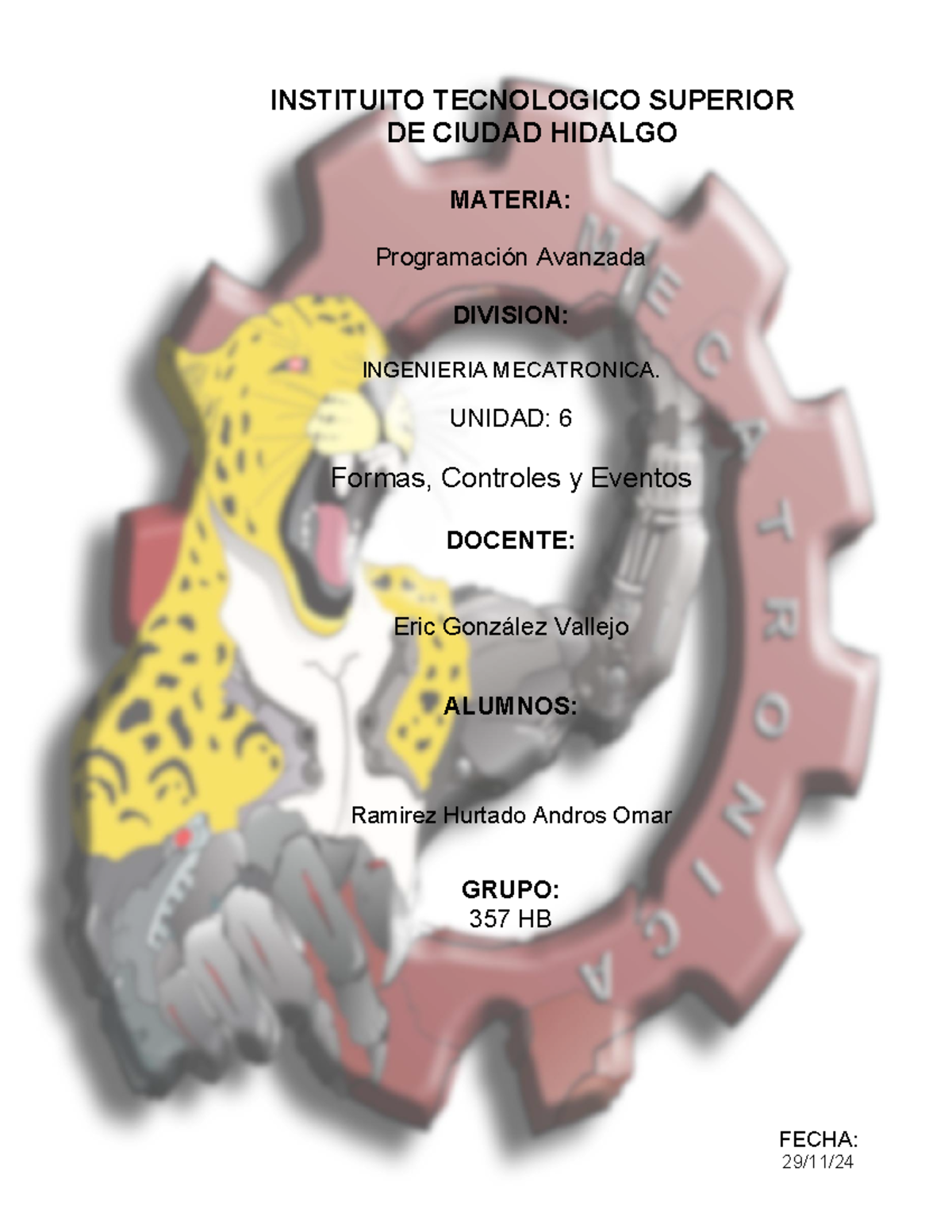 Investigación U6 - Resumen de Formas, Controles y Eventos en Programación - Studocu