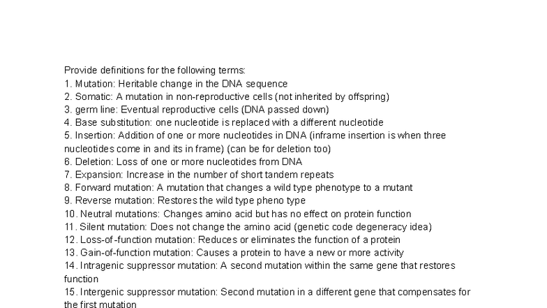Chapter 18: DNA Mutations & Repair Mechanisms (BIO 101) - Studocu