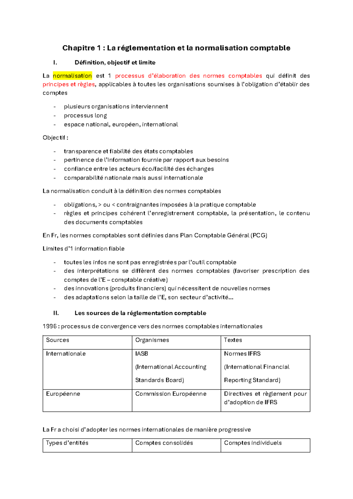 Chapitre 1 : Réglementation et Normalisation Comptable - SIC - Studocu