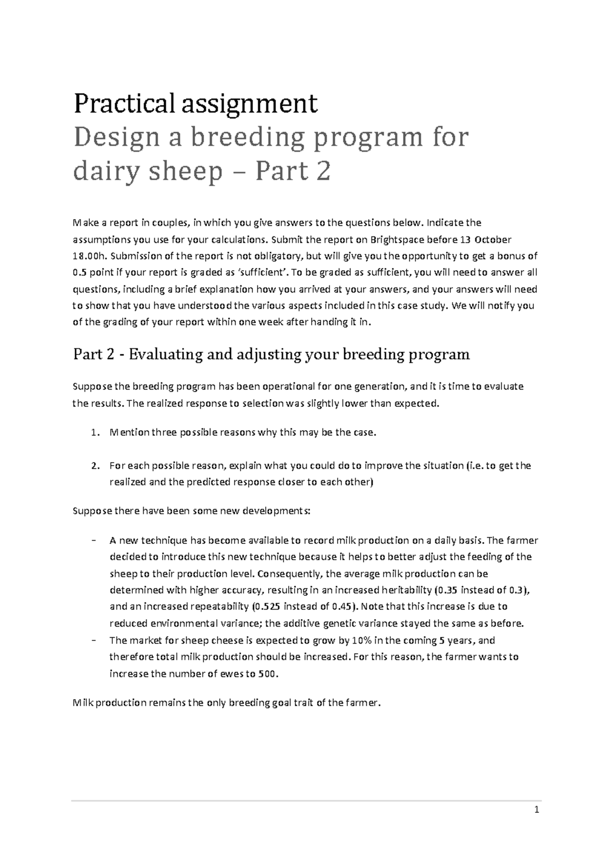 Practical sheep breeding program part2 2023 - 1 Practical assignment ...