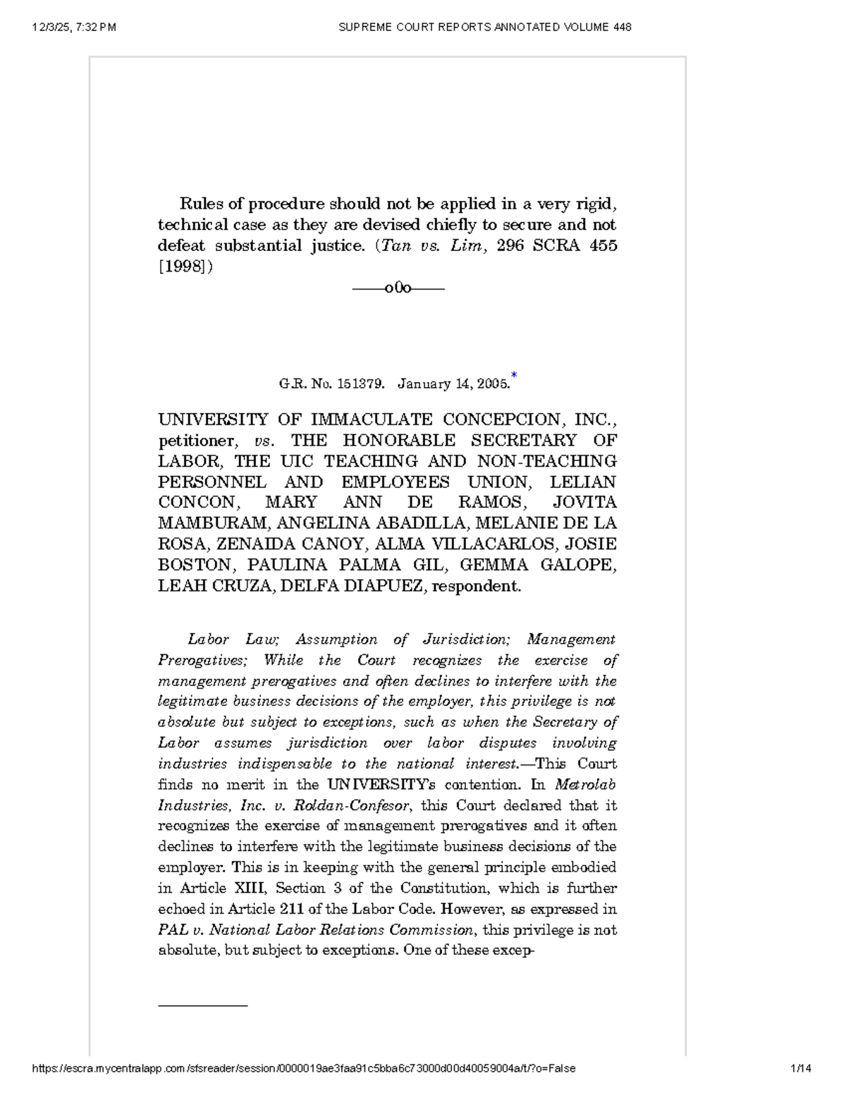 University of Immaculate Concepcion vs. Secretary of Labor: Labor ...