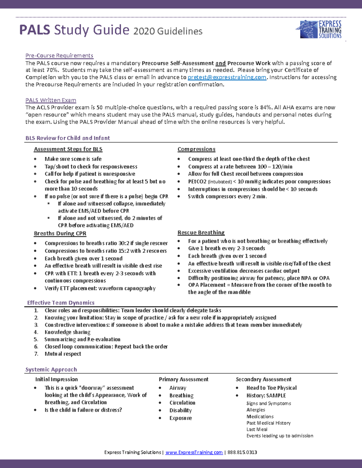Pals - Study - PALS Study Guide 2020 Guidelines Express Training Solutions | ExpressTraining ...