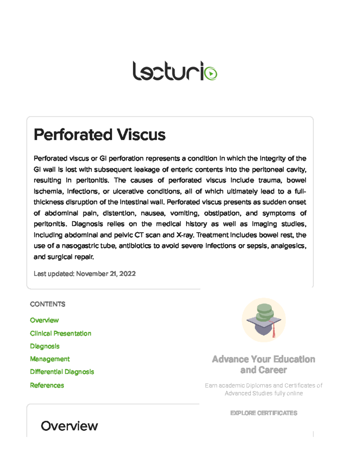 Perforated viscus overview and management - Lecturio - Studocu