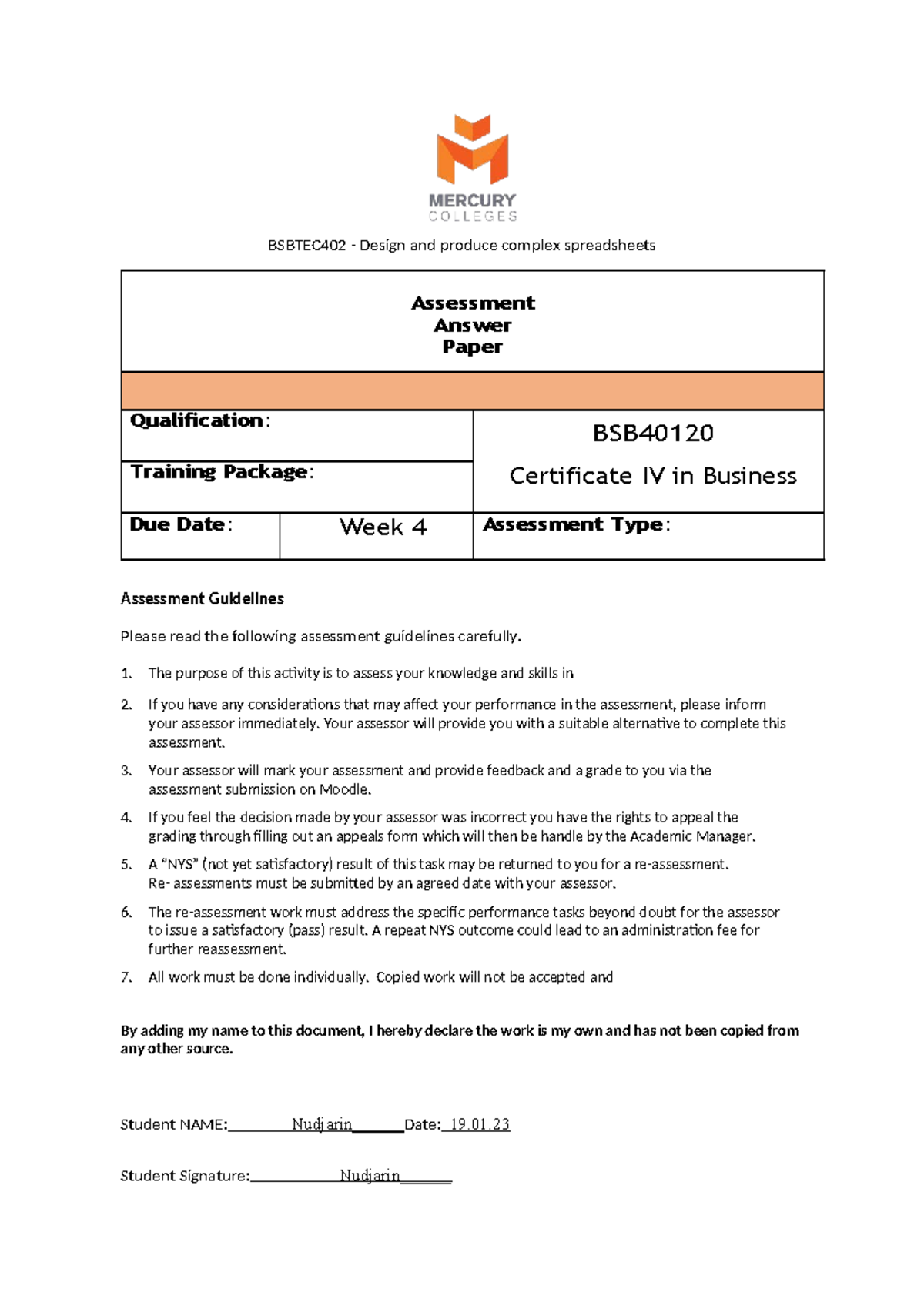 BSBTEC402 Assessment Task: Answer and Question Paper Overview - Studocu