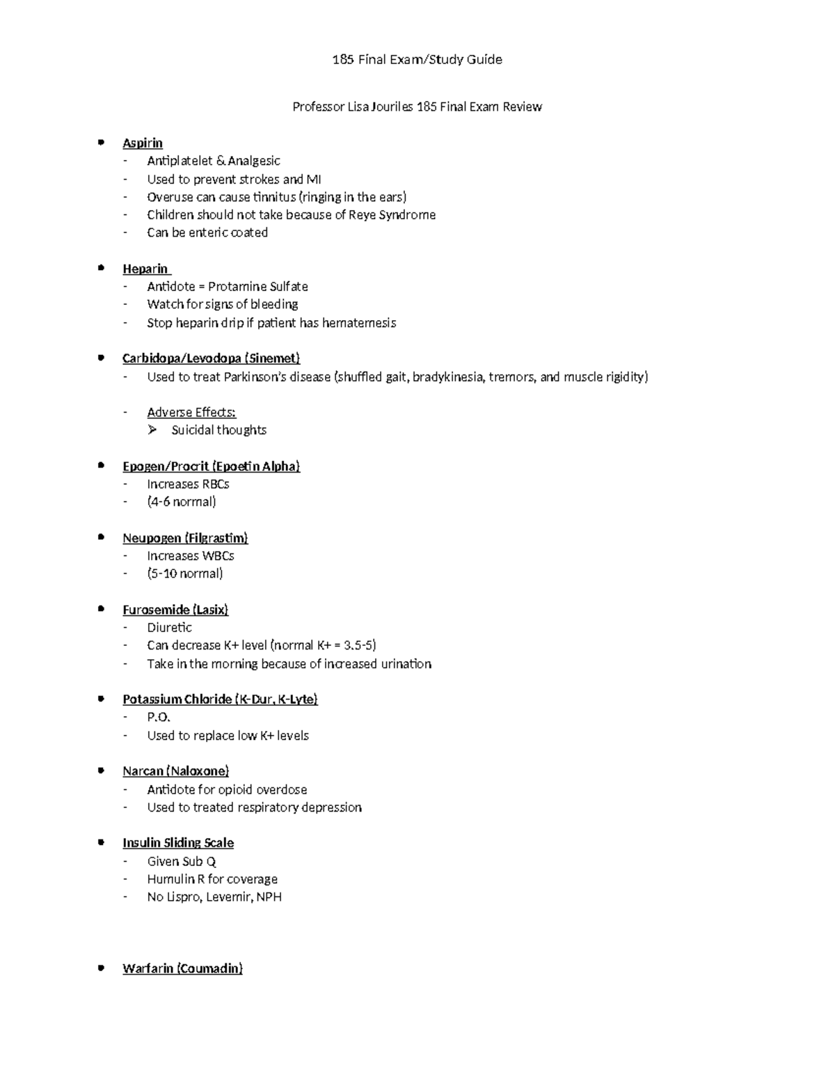 185 Final Exam Study Guide: Key Nursing Concepts and Medications - Studocu