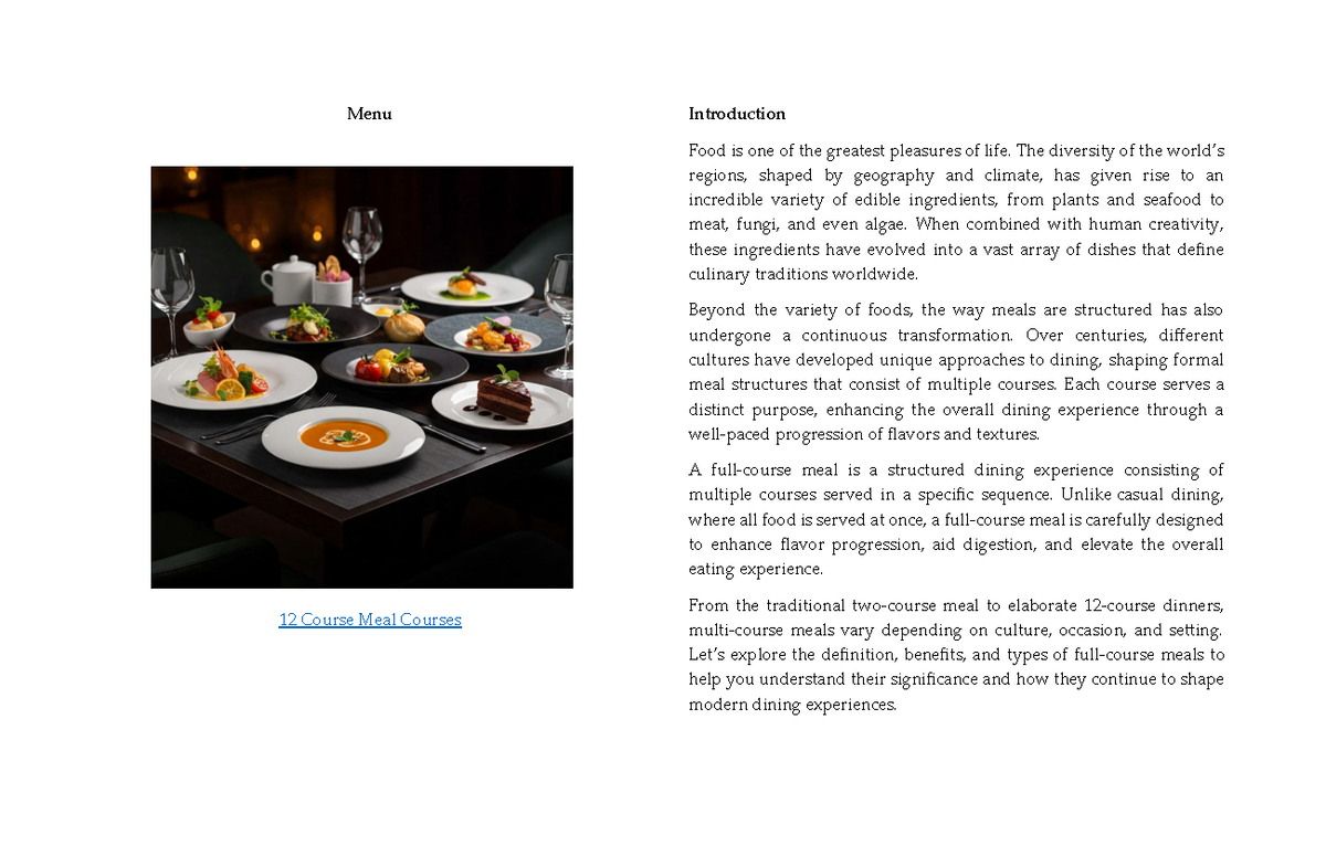F&B Menu: Understanding Meal Courses and Their Structure - Studocu