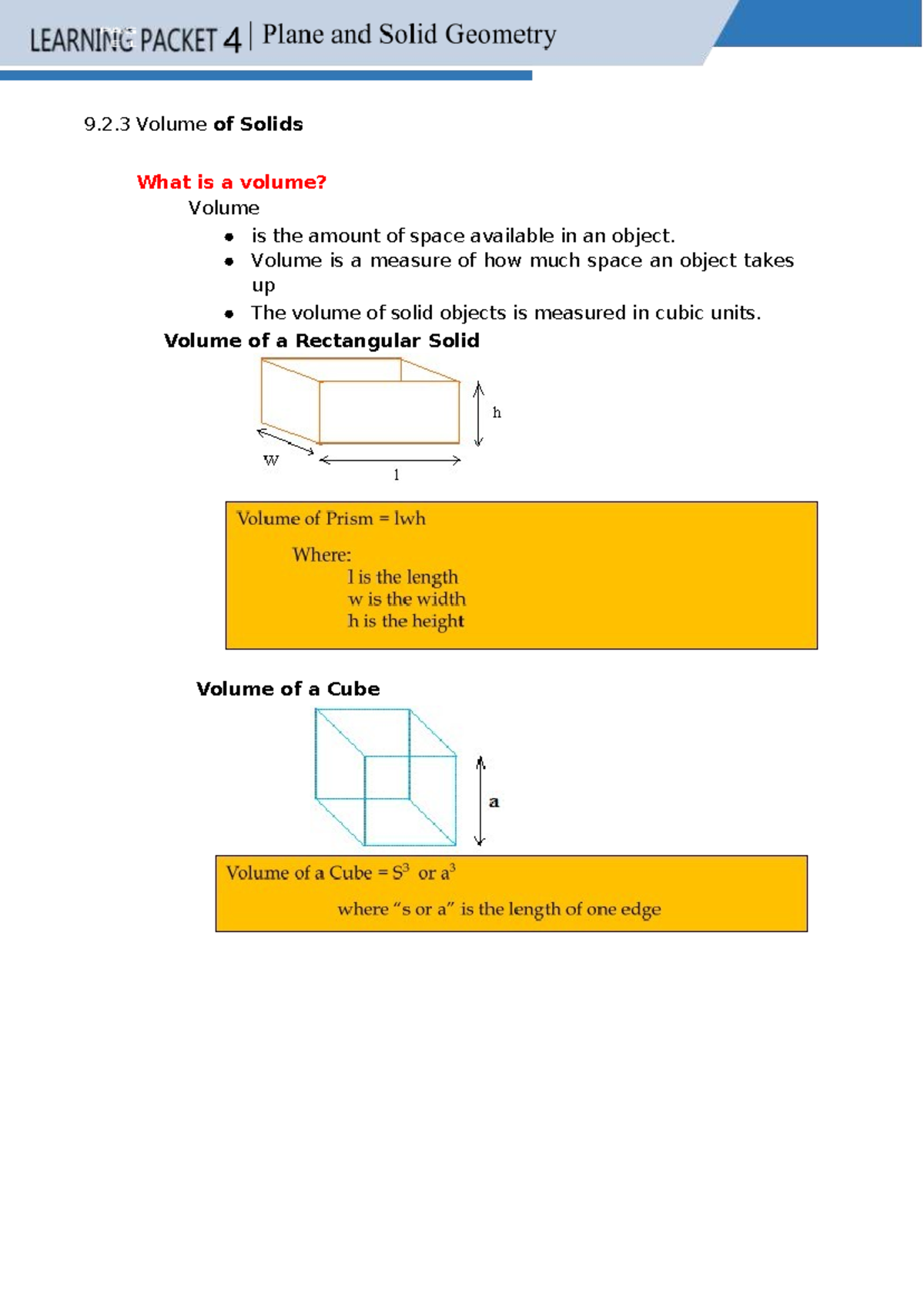 9.2.3 Volume of Solid Figures: Understanding Solid Volumes - Studocu