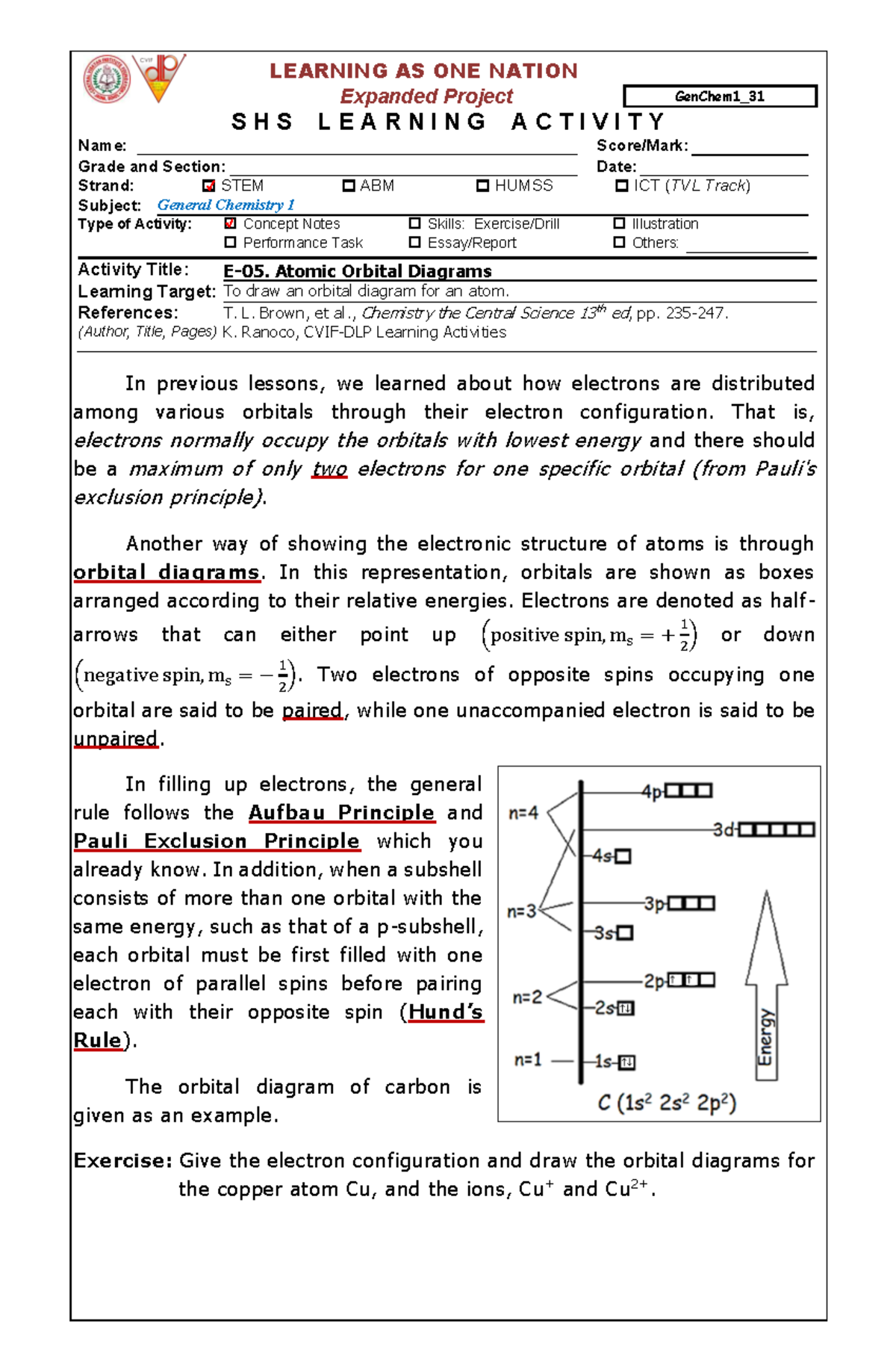 GenChem1_31: Atomic Orbital Diagrams & Electron Configurations - Studocu