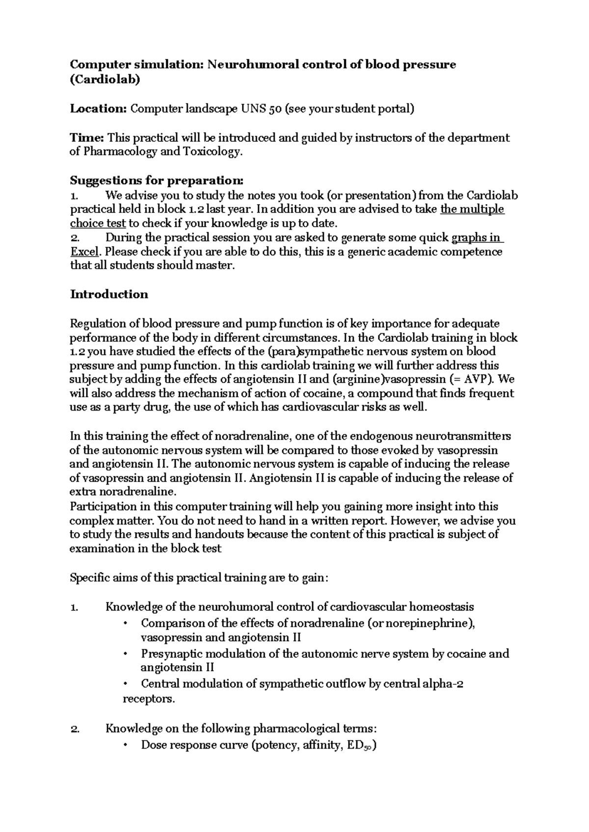 Gen2101 Cardiolab Practical: Neurohumoral Control of BP Simulation ...