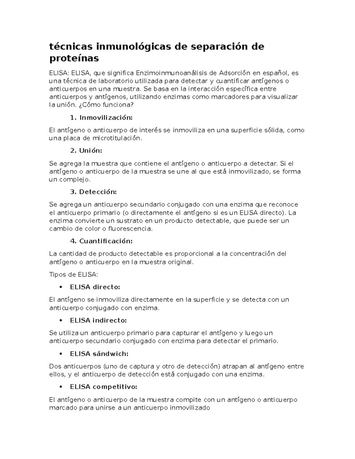 Técnicas Inmunológicas y de Separación de Proteínas: ELISA y Más - Studocu
