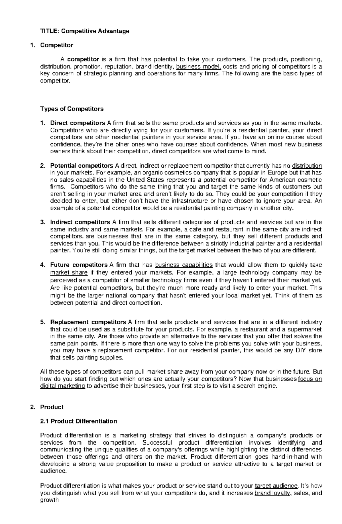 Competitive Advantage: Understanding Competitors & Product ...