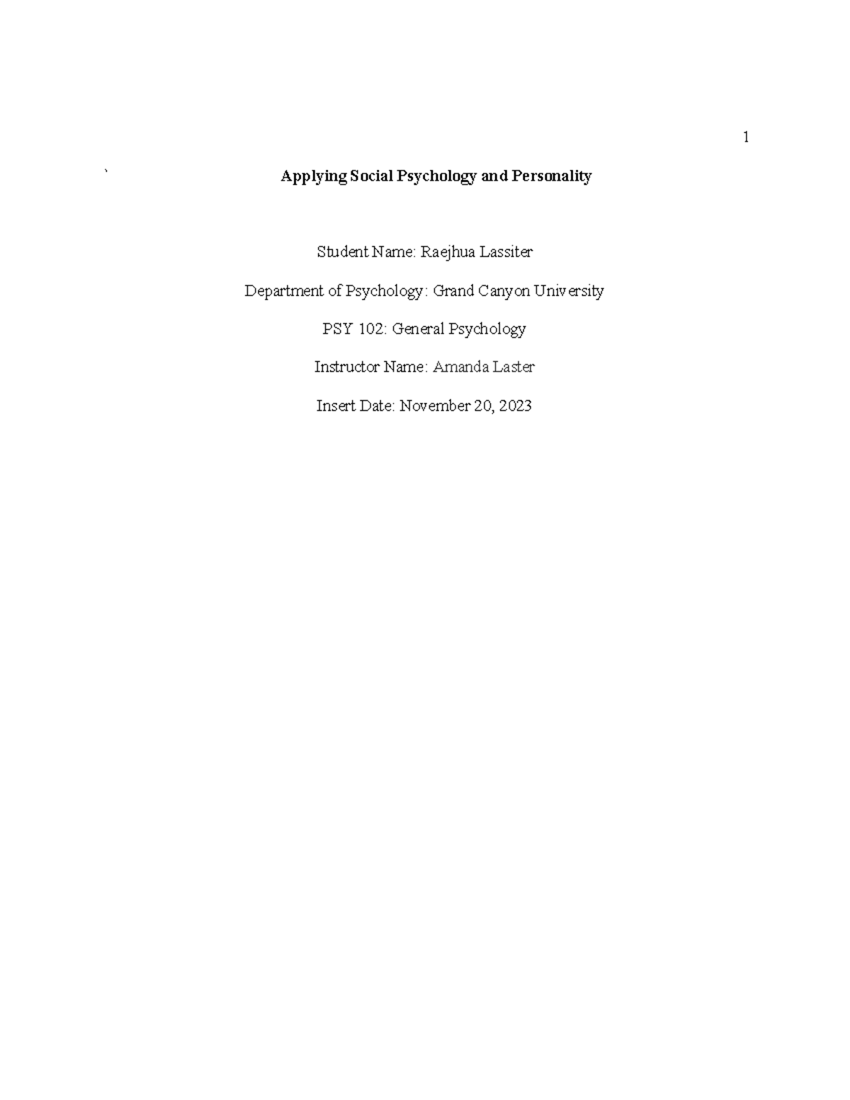 PSY 102 RS T6 Final Project: Insights into Social Psychology ...