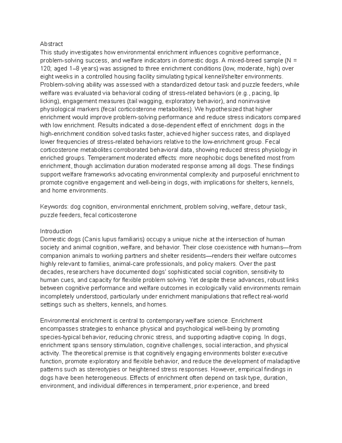 Environmental Enrichment Effects on Canine Cognition & Welfare (DOG 101 ...