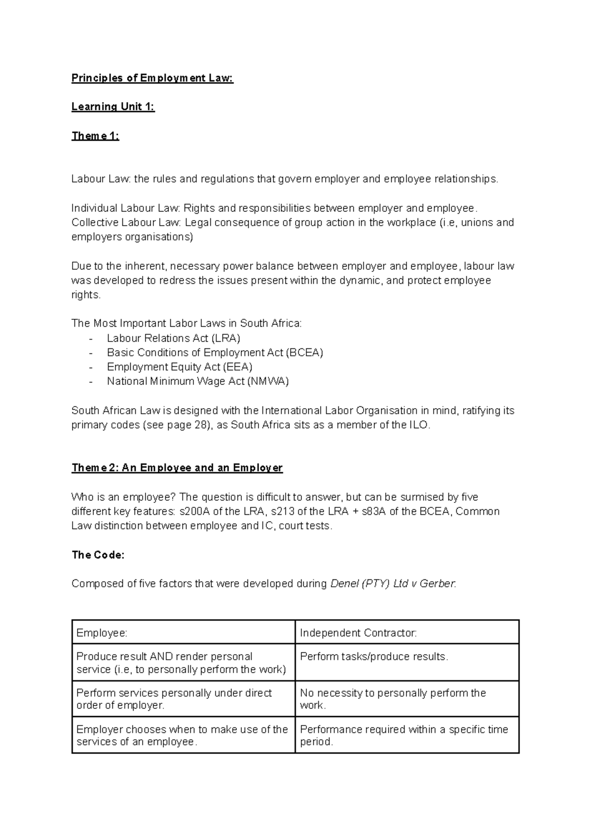 Employment Law Principles: Key Themes and Regulations Overview (LAW101 ...