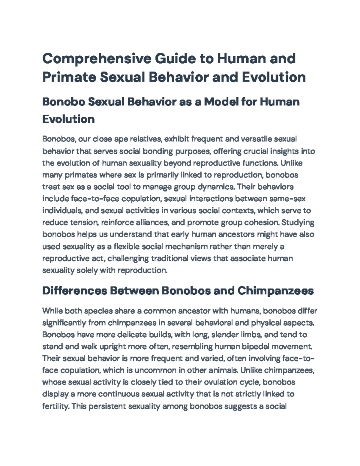 Comprehensive Guide to Bonobo Sexual Behavior & Human Evolution - Studocu
