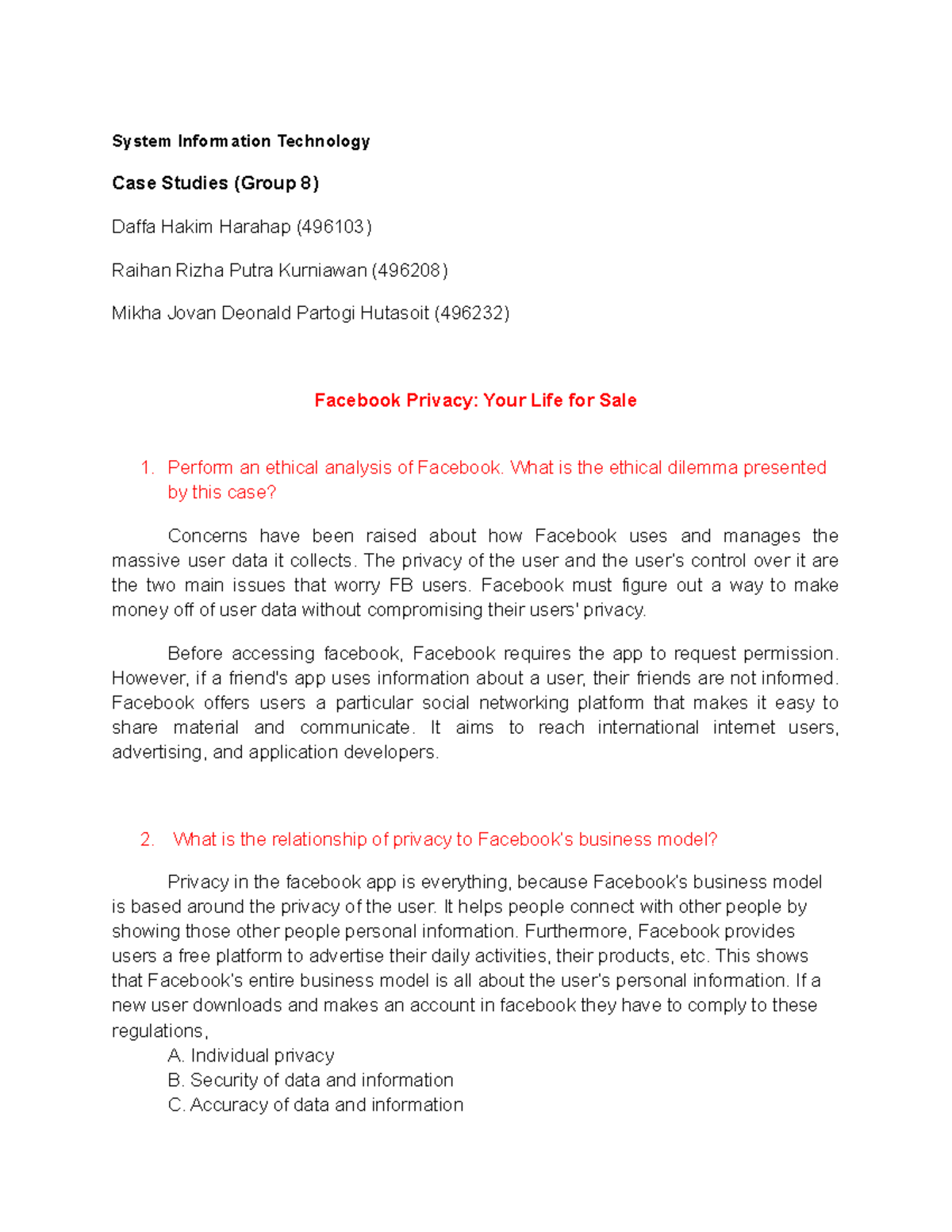 Case Study: Week 3 Analysis of Facebook Privacy Issues (Group 8) - Studocu