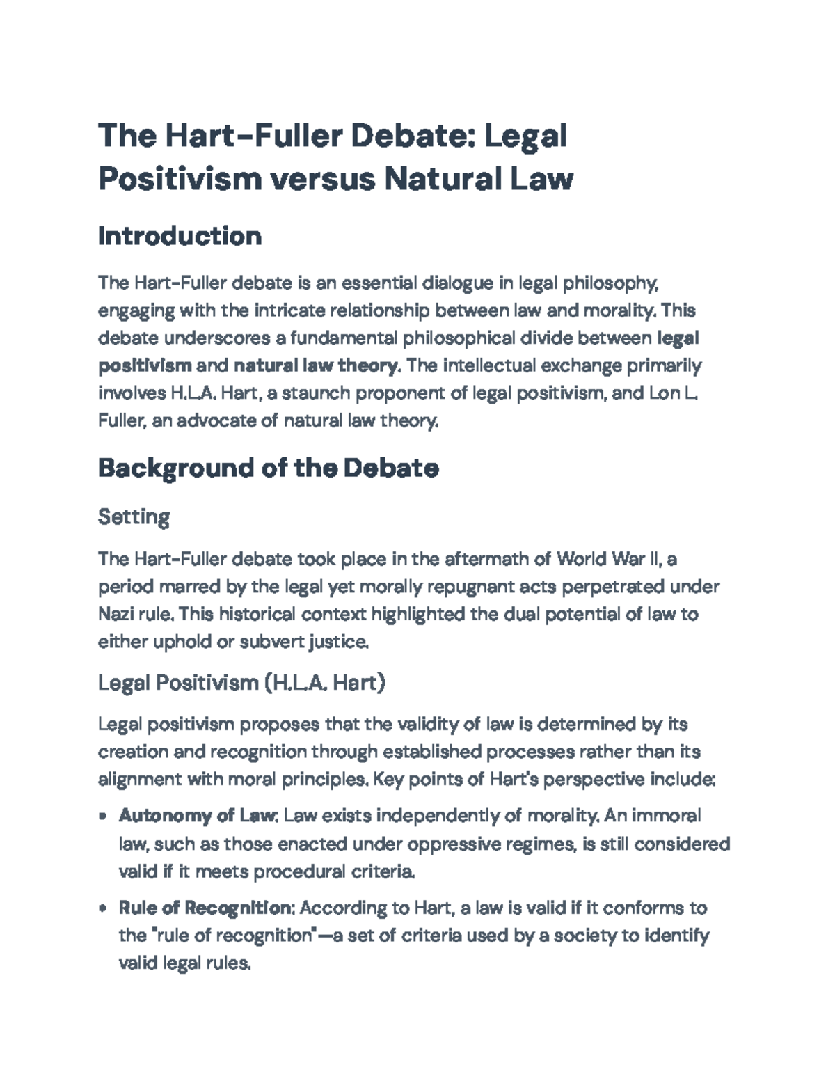 Hart-Fuller Debate: Legal Positivism vs. Natural Law Perspectives ...