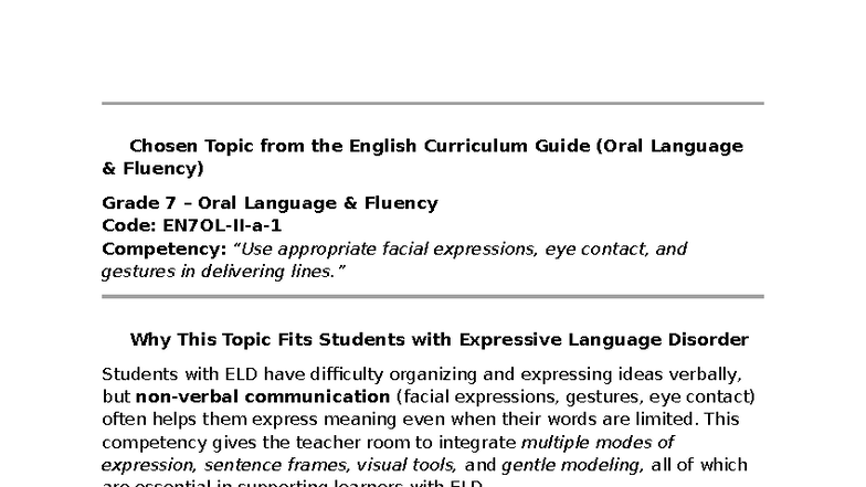 Project-based Lesson Plan for Expressive Language Disorder - Chosen ...
