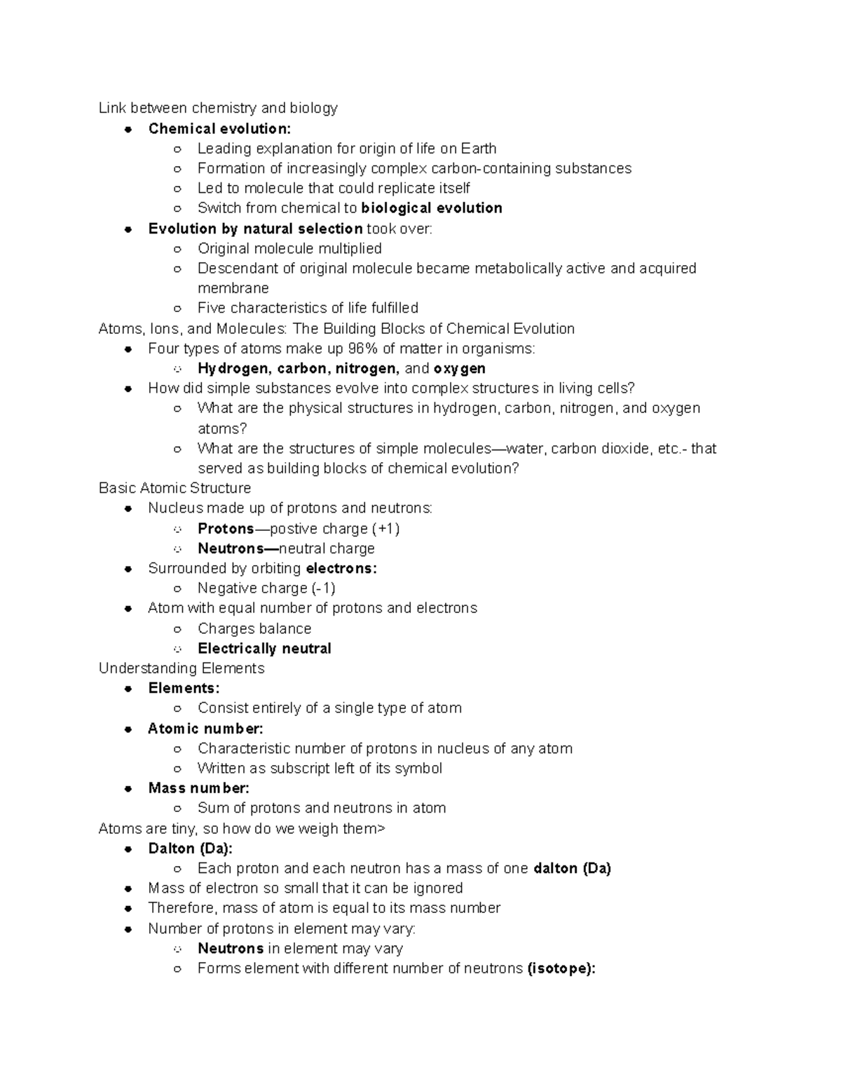 Biology Chapter 2: Water's Role in Chemical Evolution and Life - Studocu