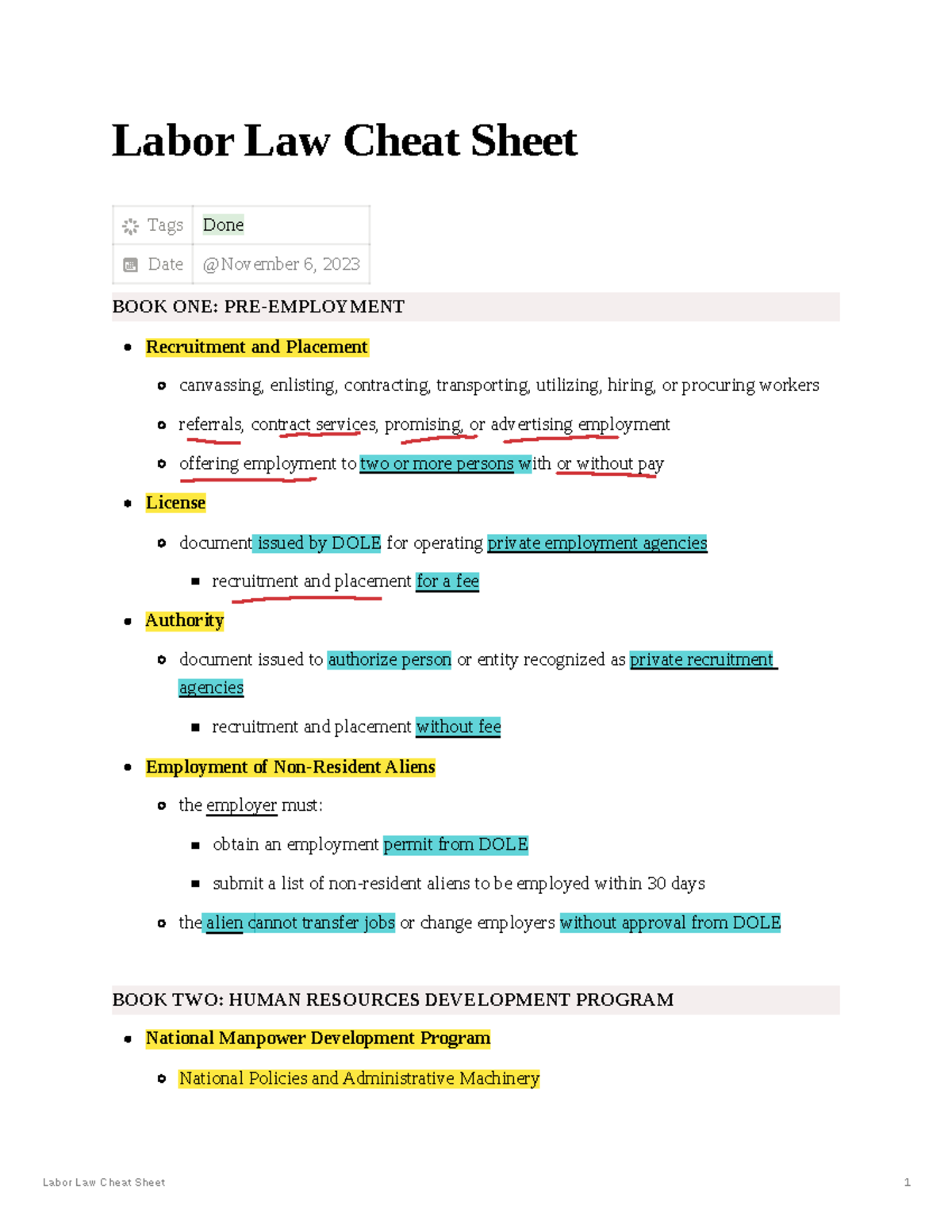 12 Labor Law Cheat Sheet - Labor Law Cheat Sheet Tags Done Date BOOK ...