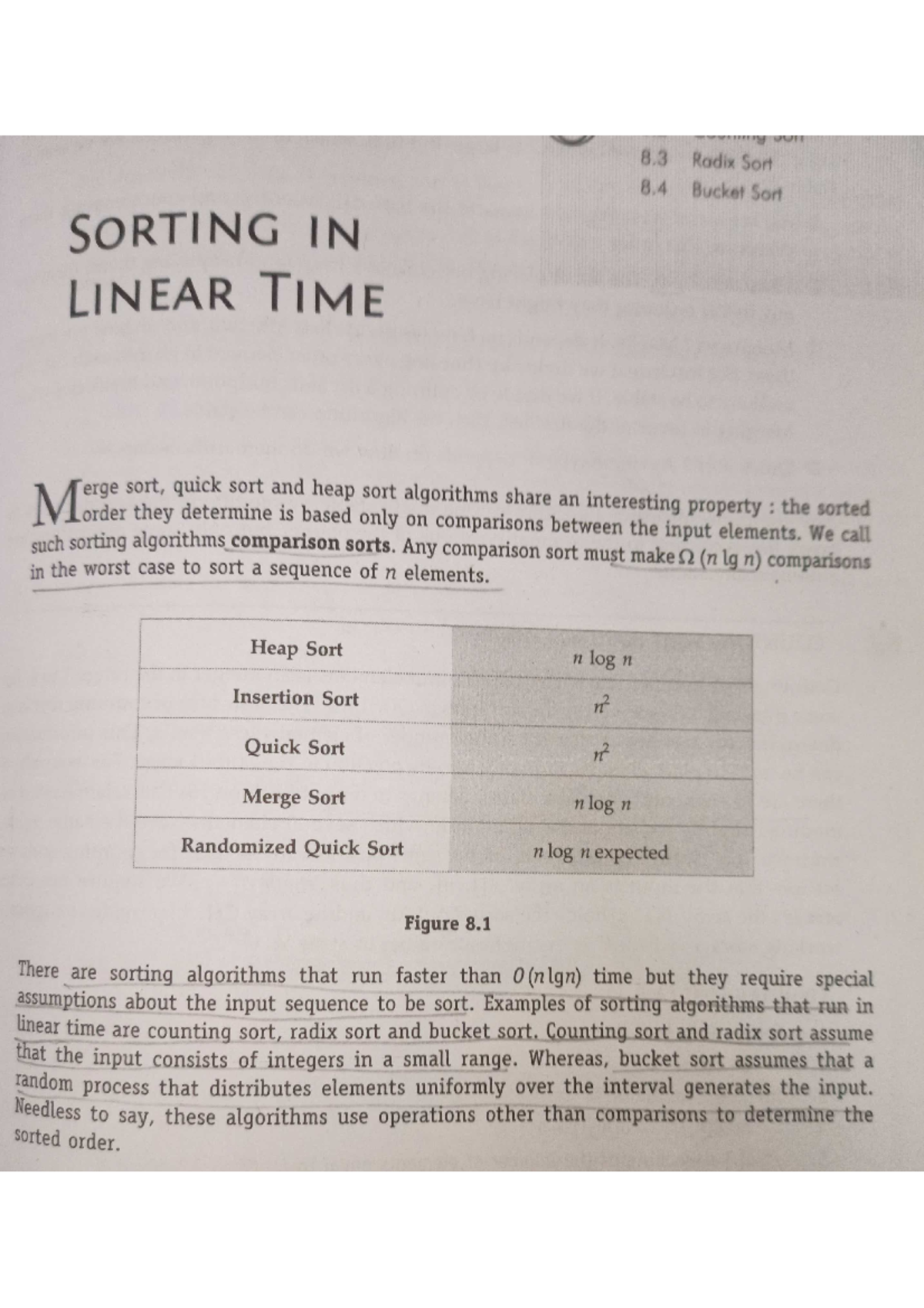 Sorting in linear time - 8 Radix Sort 8,4 Bucket Sort SORTING IN LINEAR TIME M erge sort, quick ...