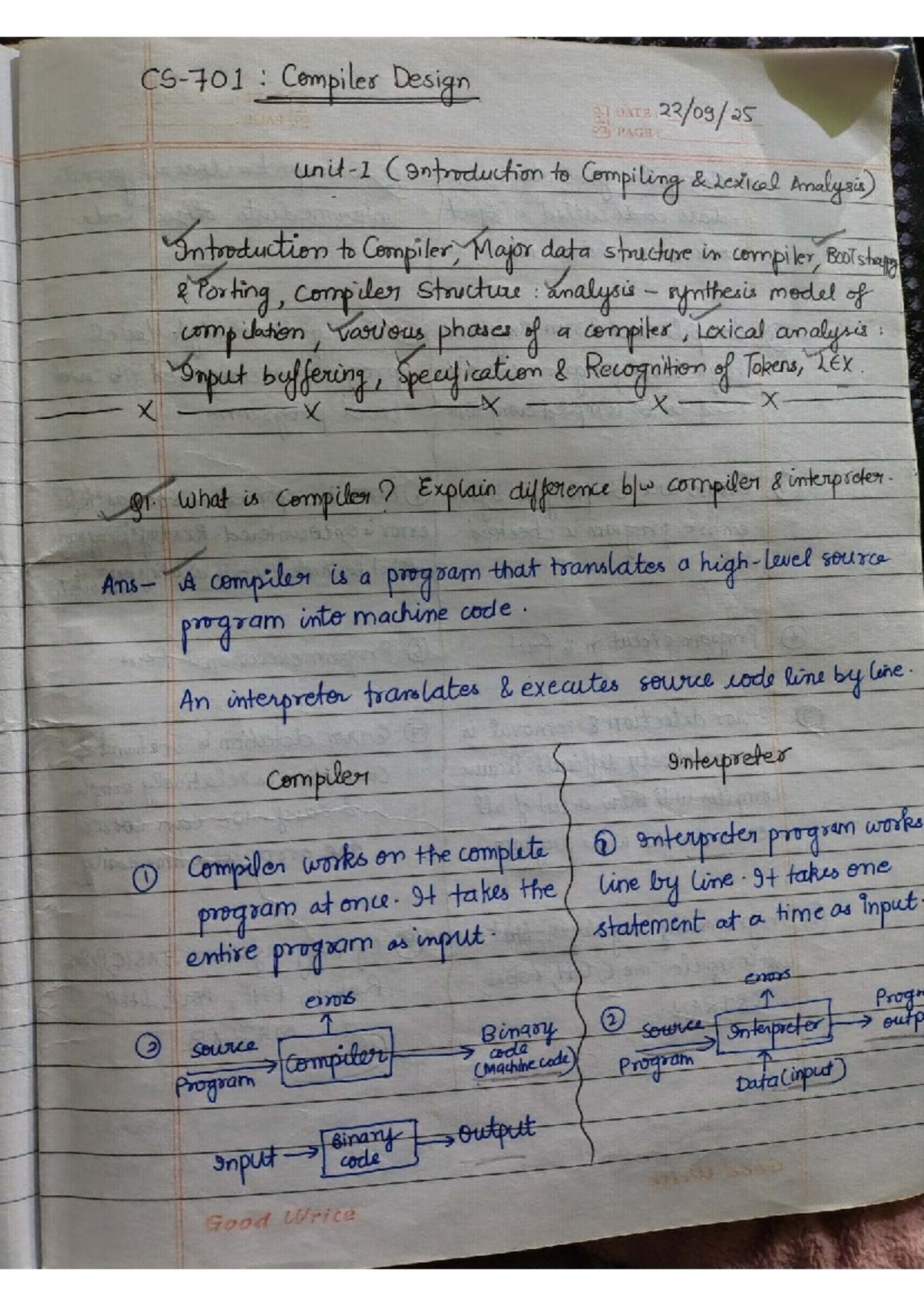 Compiler Design Notes (SPP) - Lexical Analysis & Compiler Structure ...
