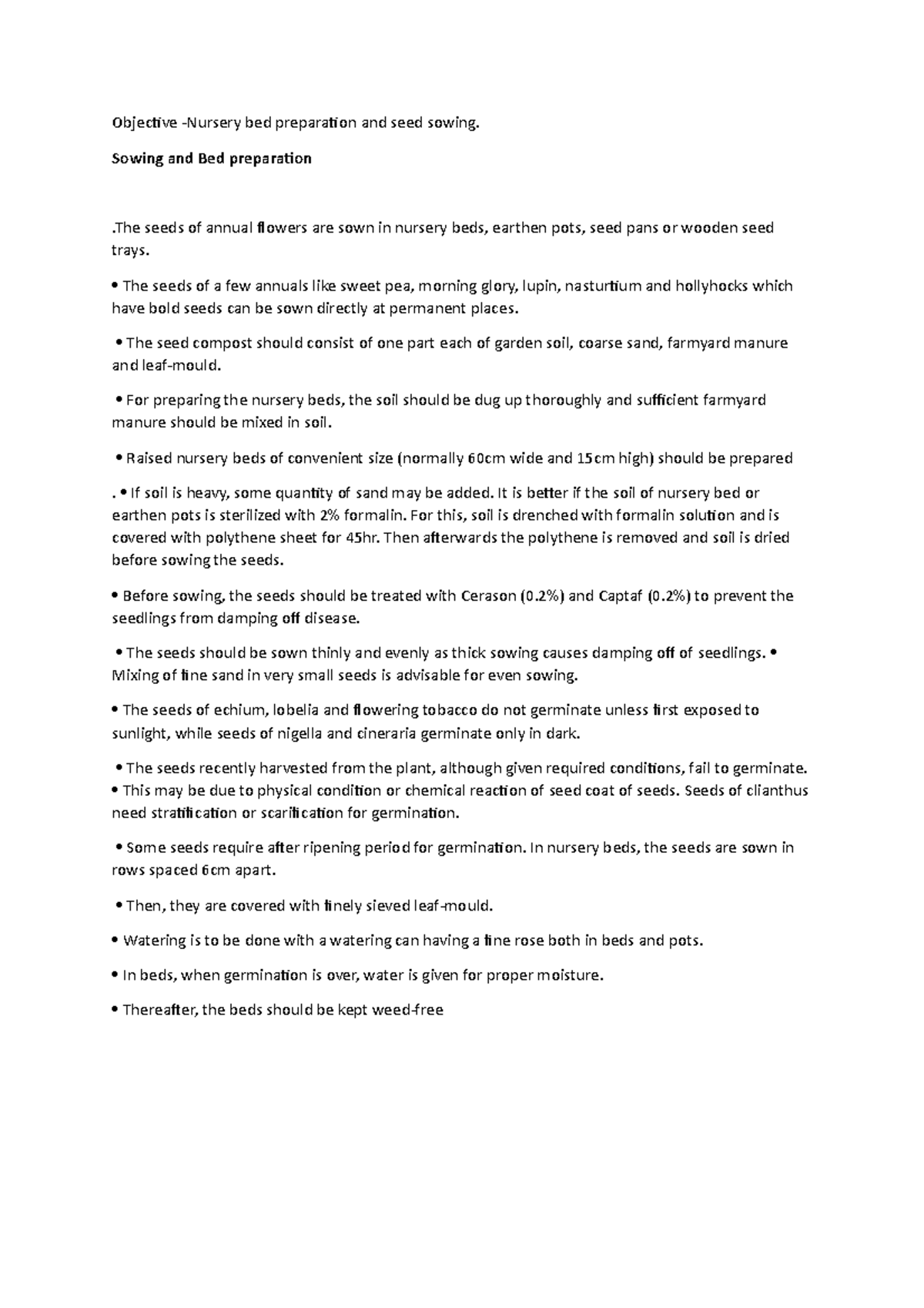 Exp-2 horti - Objective -Nursery bed preparation and seed sowing ...