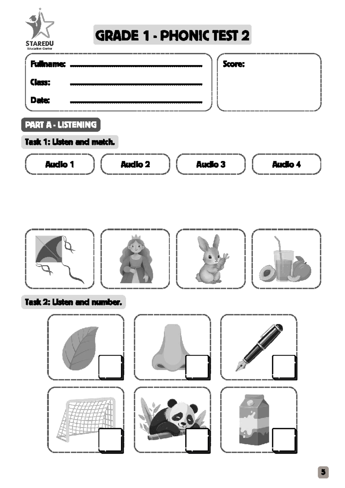 GRADE 1 PHONIC TEST 2 - STAREDU Education Center - Studocu