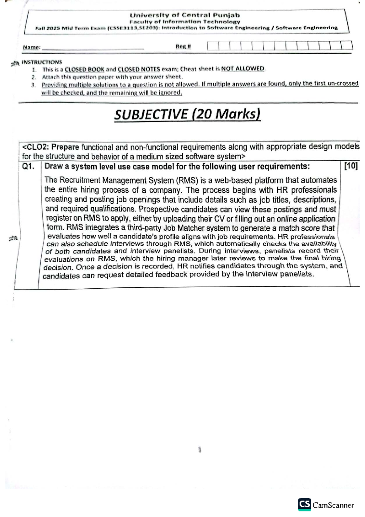 CSSE3113 Mid Term Exam Fall 2025: Software Engineering Overview - Studocu