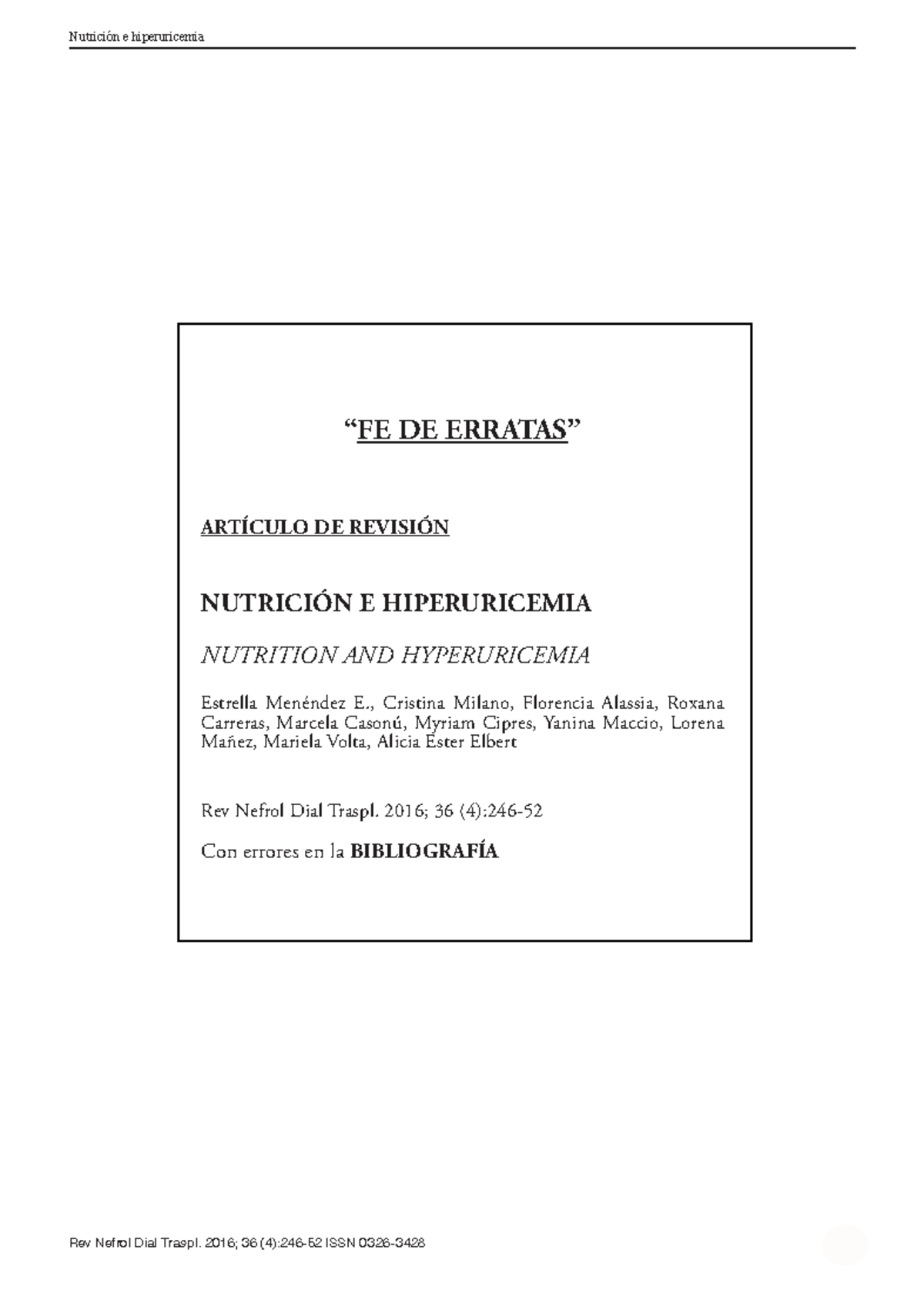 Revisión sobre Nutrición y Hiperuricemia - Rev Nefrol Dial Traspl. 36 ...