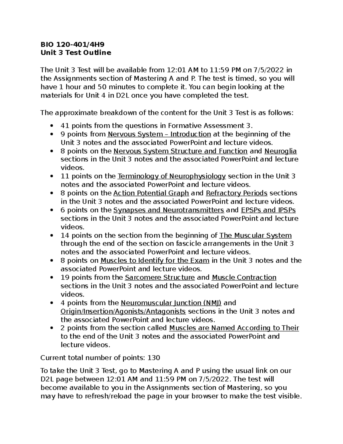 BIO 120-401 Unit 3 Test Guide - Quiz Study Material - Studocu