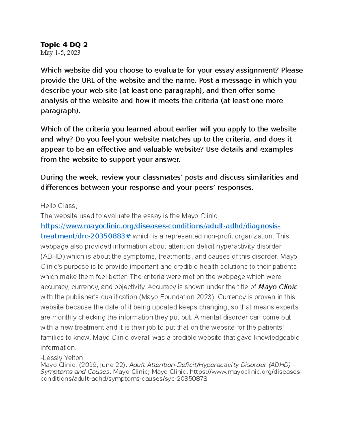 Topic 4 DQ 2 ENG 105 - Topic 4 DQ 2 May 1-5, 2023 Which website did you ...