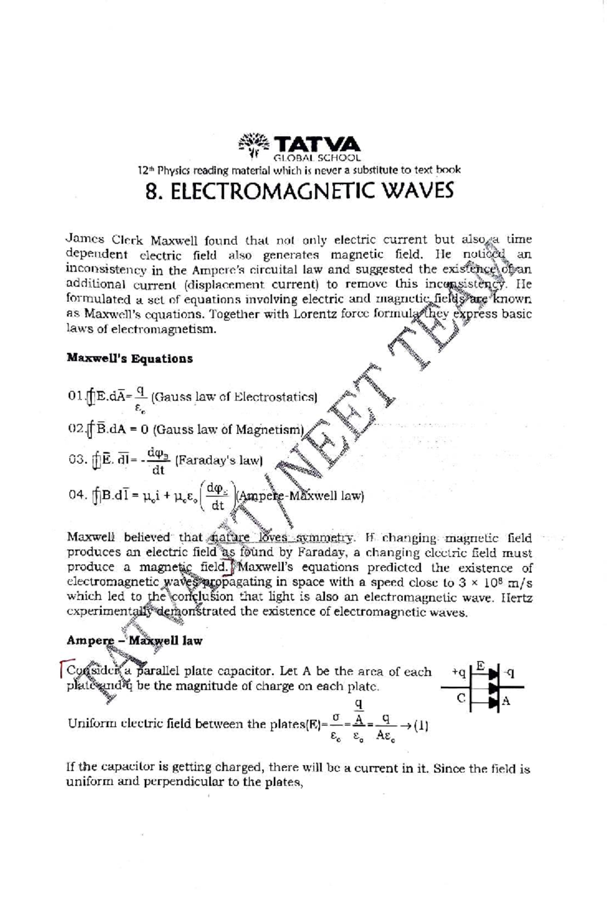 TATVA GLOBAL SCHOOL 12H Physics: Electromagnetic Waves Study Notes ...