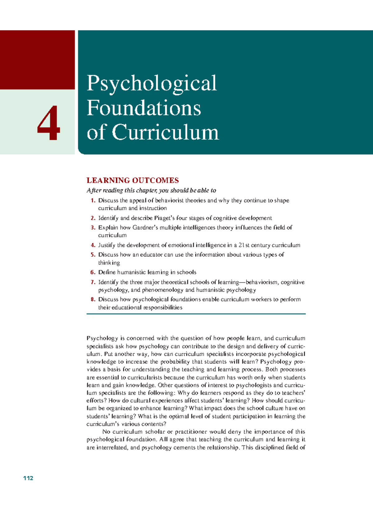 Chapter 04 - Psychological Foundations of Curriculum - 112 ...