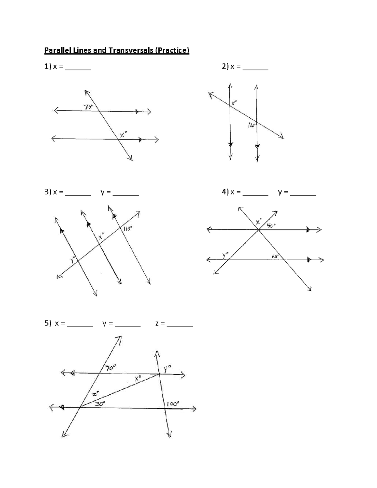 Geo ST - Parallel Lines and Transversals (More Practice) - Parallel ...