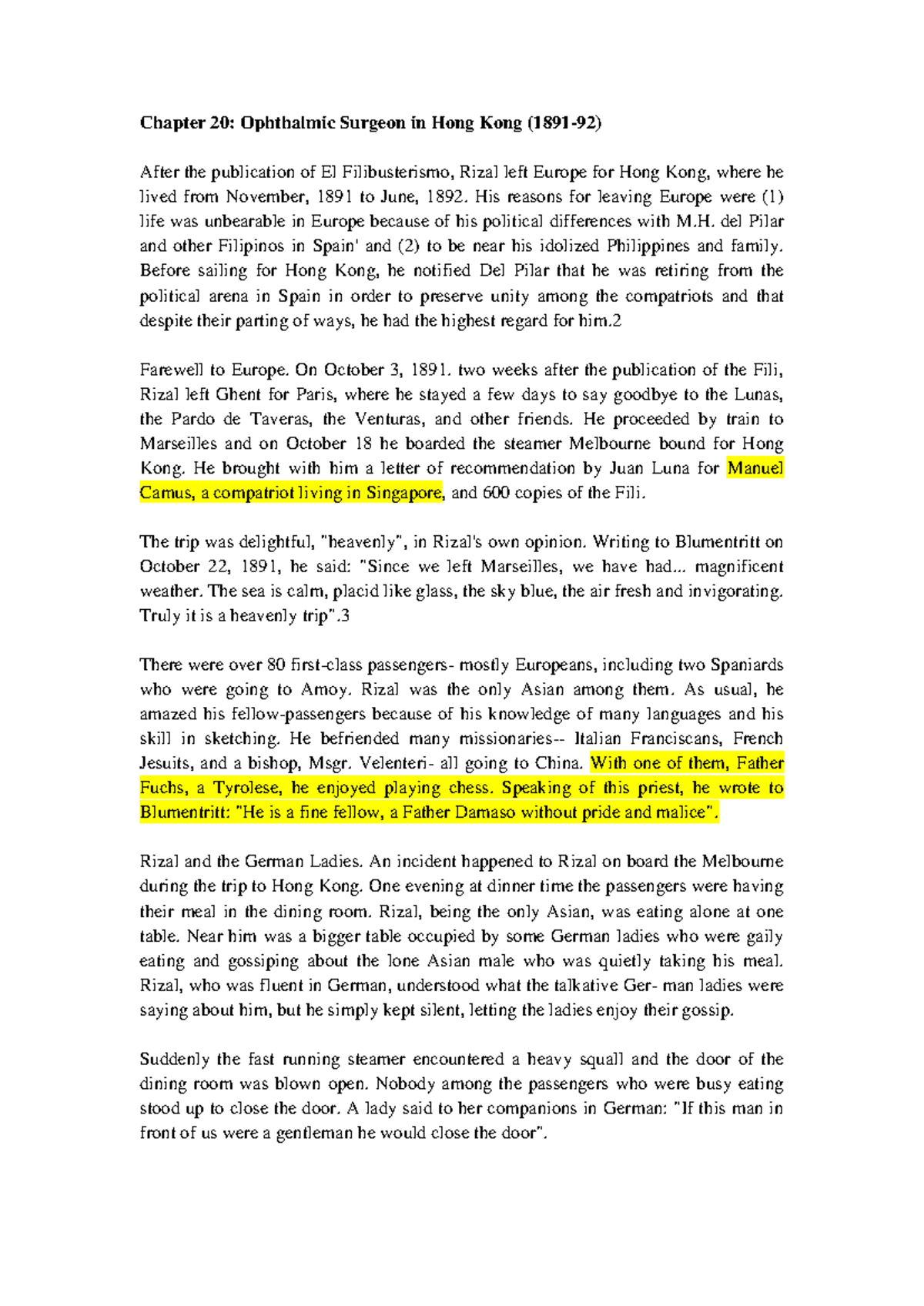 Chapter 20: Rizal's Life as an Ophthalmic Surgeon in Hong Kong (1891-1892) - Studocu