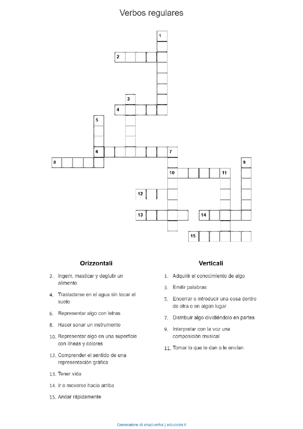Crucigrama de Verbos Regulares en Español 1-15 - Studocu