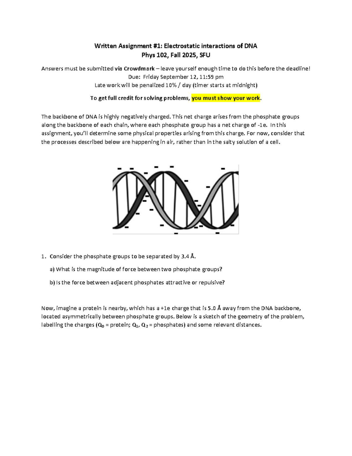 Phys 102 Written Assignment: Electrostatic Interactions of DNA - Studocu