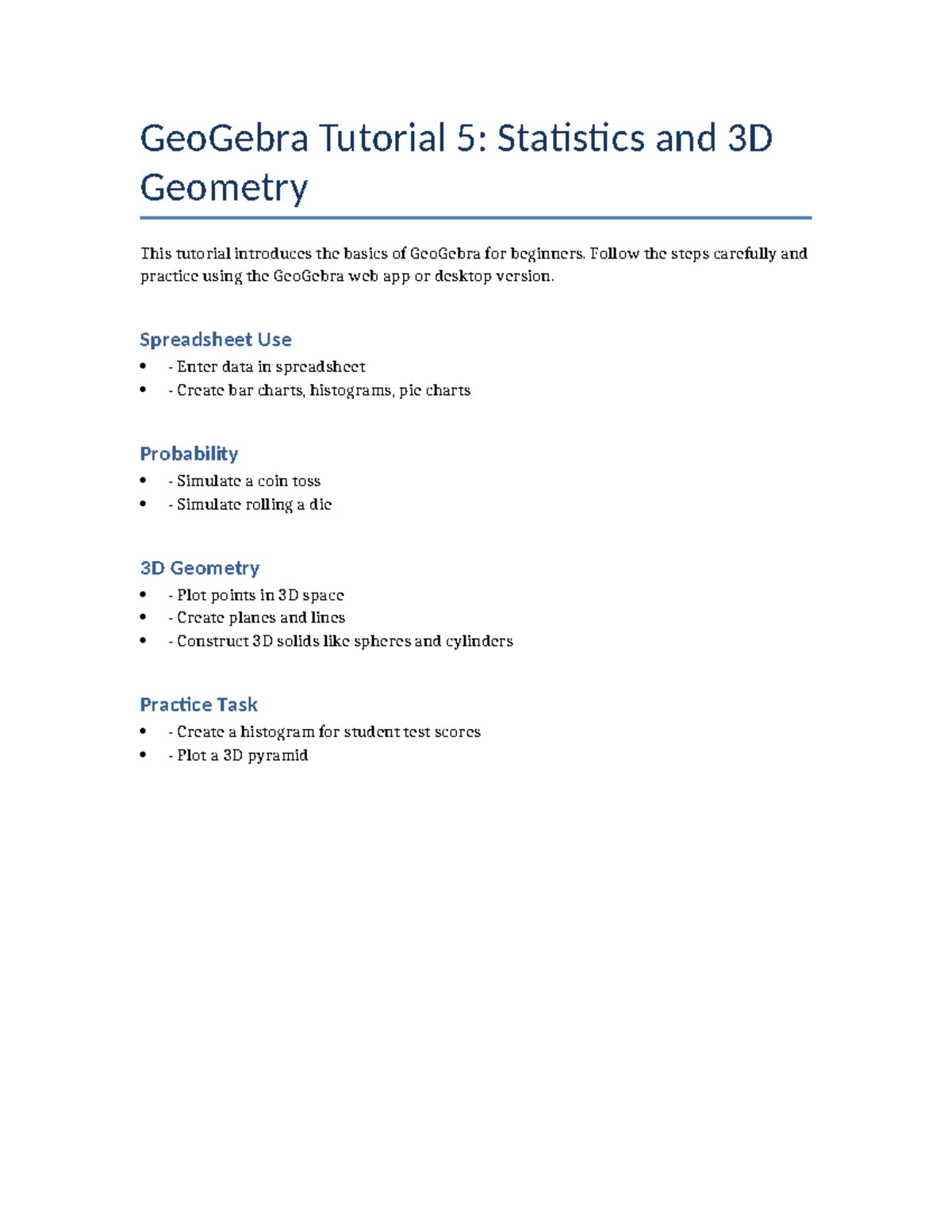 Geo Gebra Tutorial 5 Statistics and 3D Geometry - GeoGebra Tutorial 5 ...