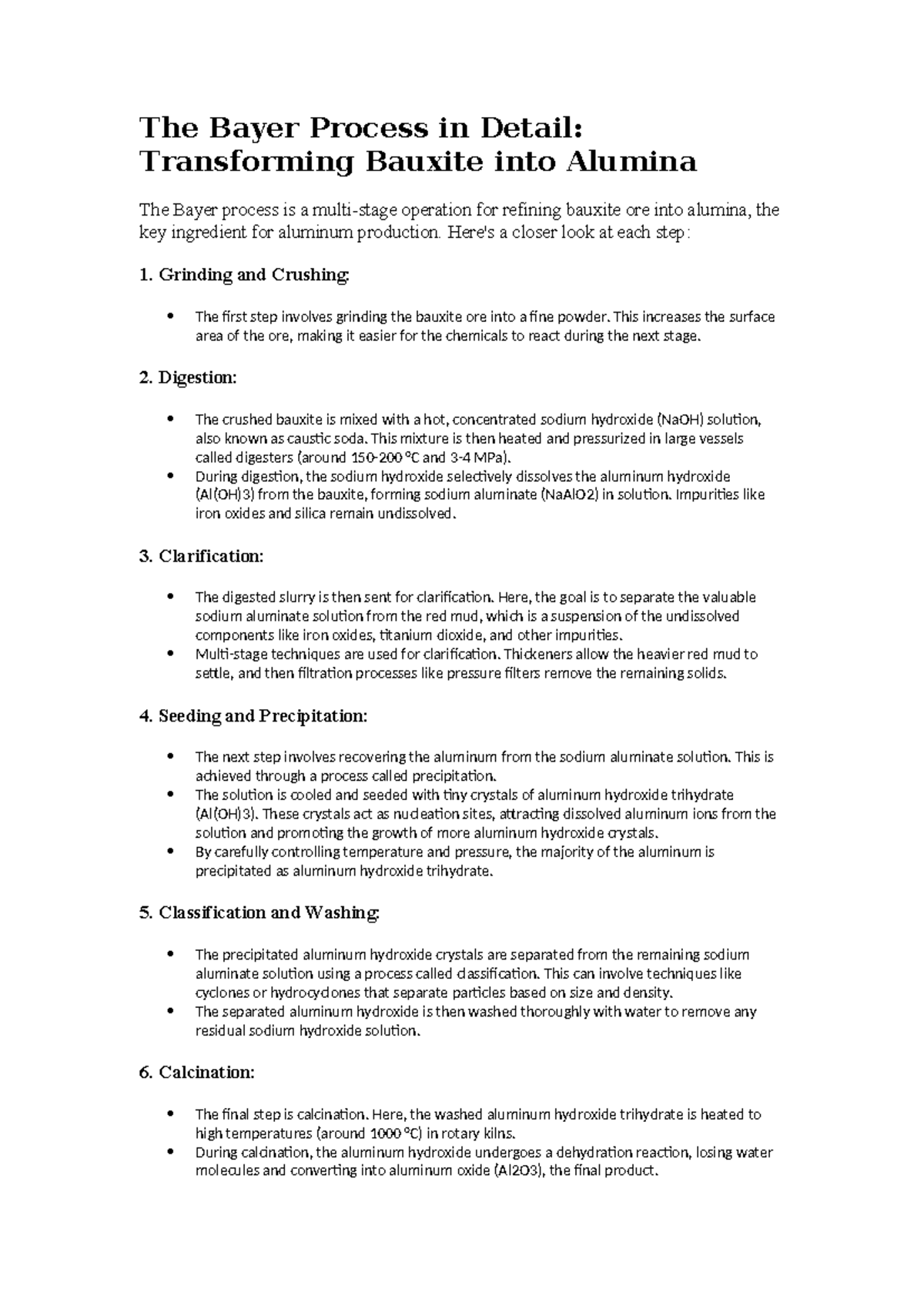 The Bayer Process: Detailed Steps in Bauxite to Alumina Conversion ...